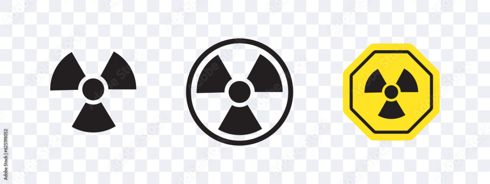 Radiation signs. Warning sign. Caution signs on transparent background ...
