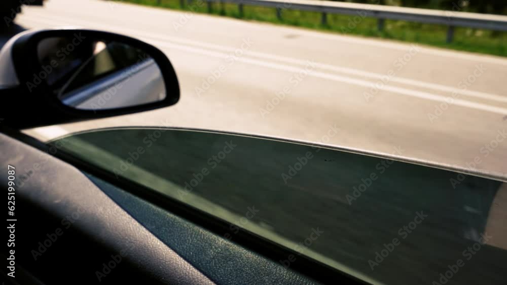 Travel concept. Landscape from a fast moving car. View from the car ...