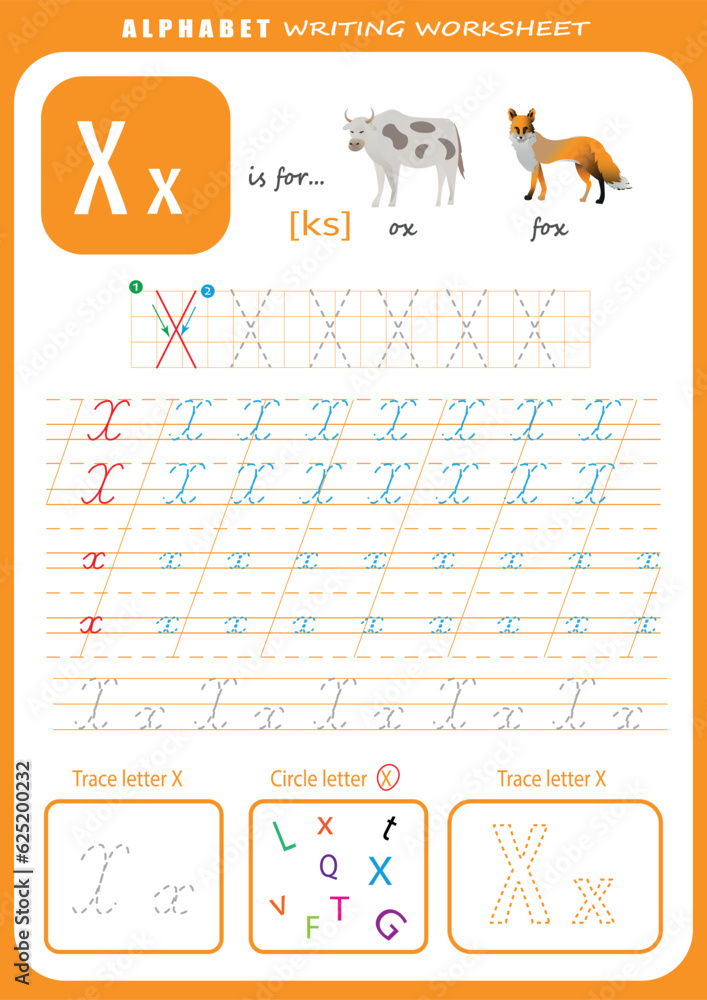 X letter handwriting practice worksheet. Alphabet letter tracing ...