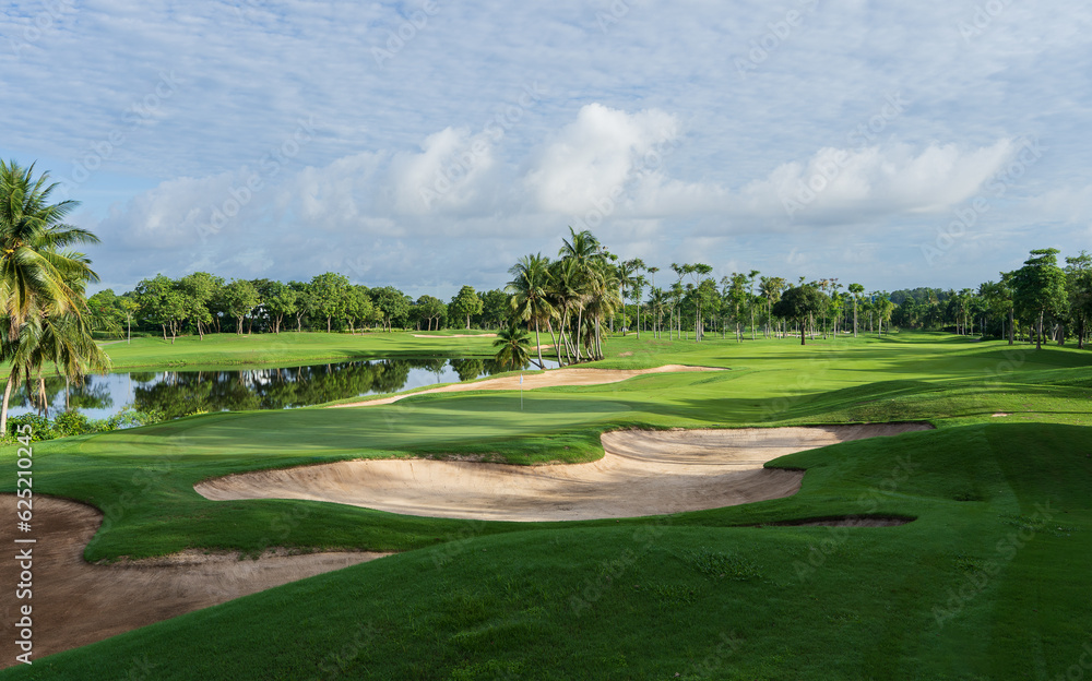 Golf Course Sand Pit Bunkers, green grass surrounding the beautiful ...