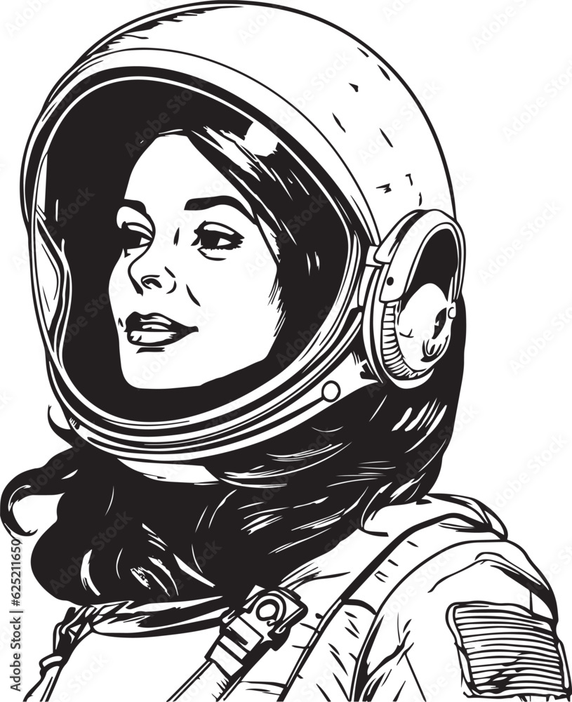 Vintage woman in a space suit 60s style young woman. Retro comics woman ...