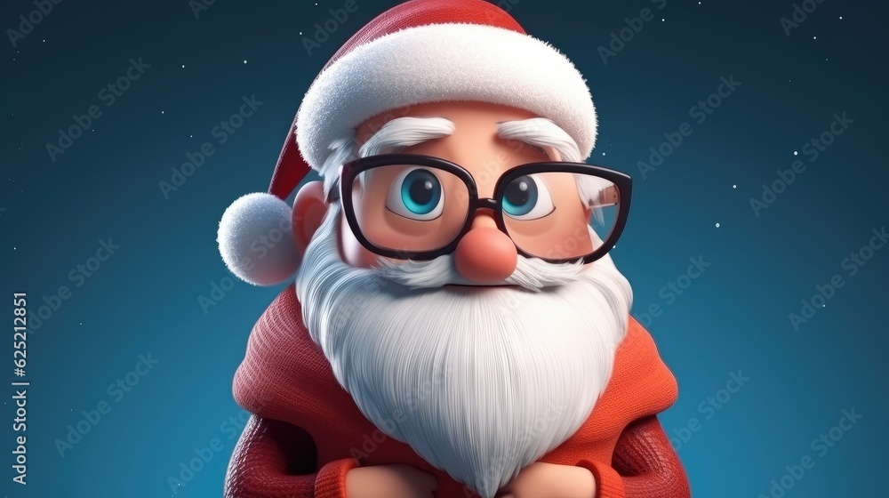 Cute happy santa claus with glasses in cartoon style. Created with ...