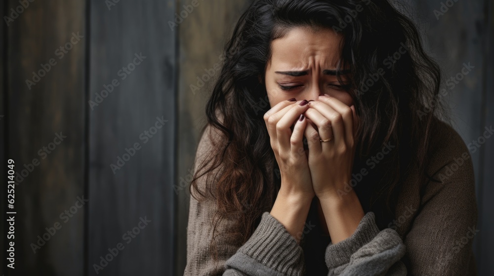 Sad Desperate Grieving Crying Woman with Folded Hands and Tearful Eyes ...