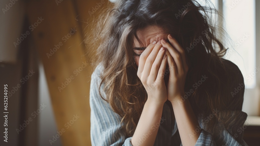 Sad Desperate Grieving Crying Woman with Folded Hands and Tearful Eyes ...