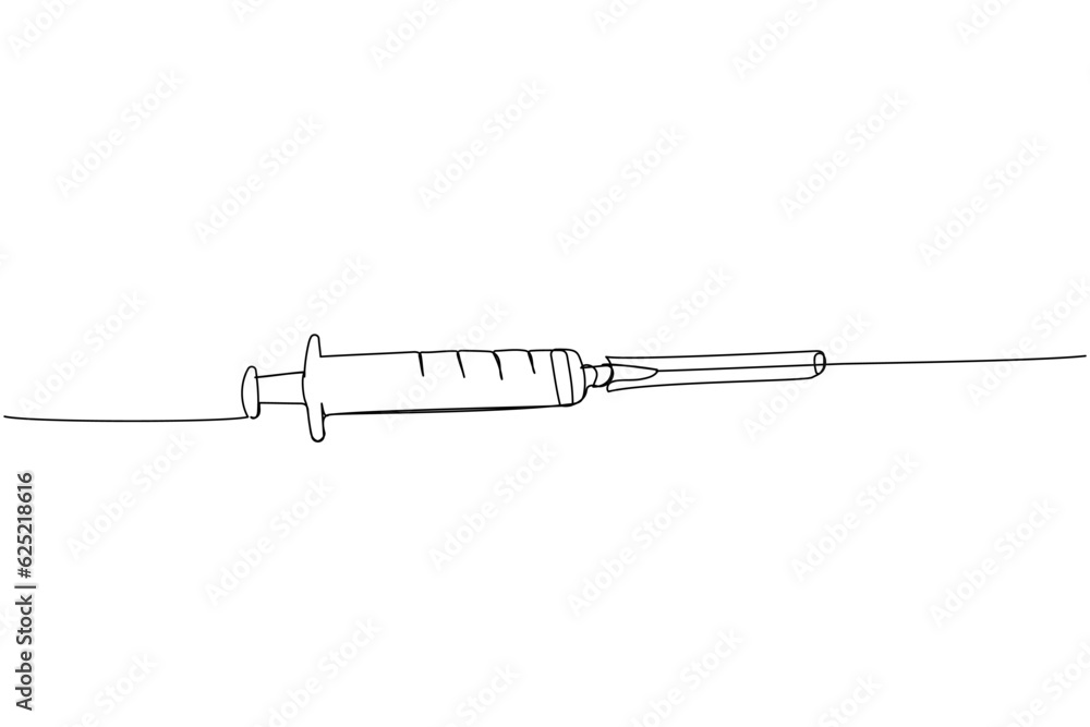 Syringe, injection, vaccination, medical supplies, equipment one line ...