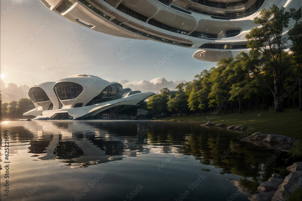 futuristic sports arena stadium.Ai generate illustrator. hi-tech architecture building dome ...