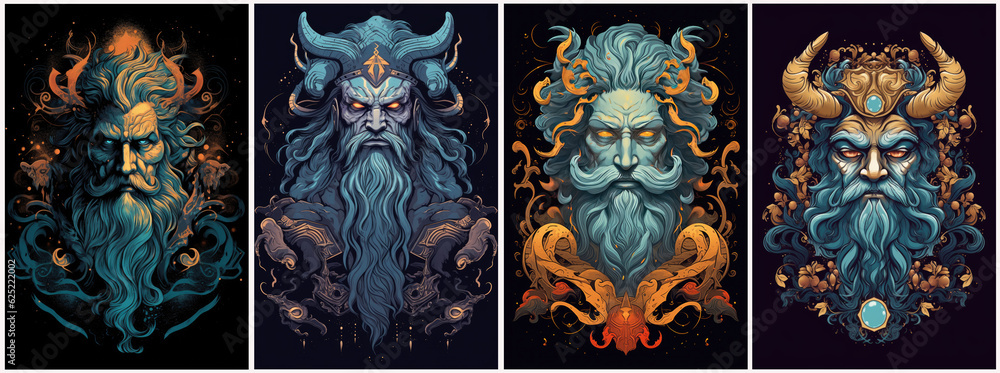 Ancient Greek mythological god hades set. Impressive, colorful and ...