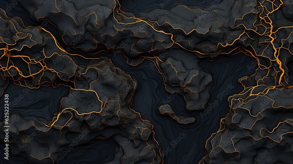 opographic map of many winding rivers like ribbons thrown across the ...