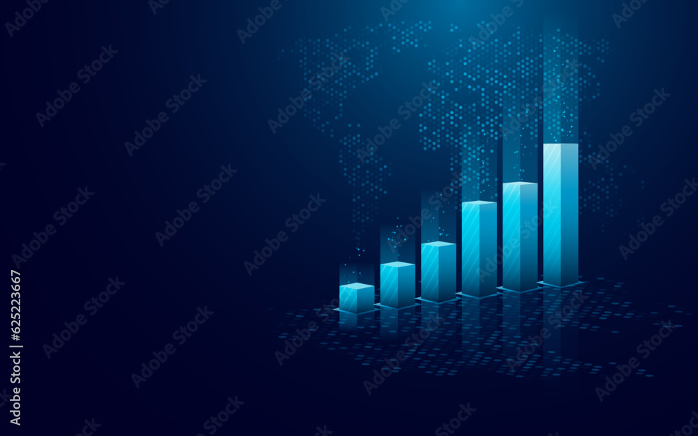 Digital 3D grow bar chart. Highlighted growth column chart and abstract ...
