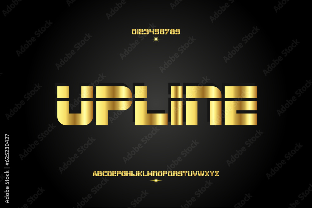 UPLINE, Elegant golden alphabet letters font set. Classic Custom gold ...