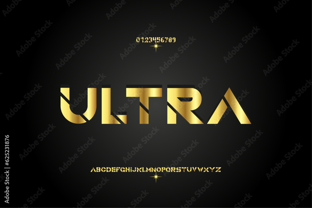 ULTRA, Elegant golden alphabet letters font set. Classic Custom gold ...