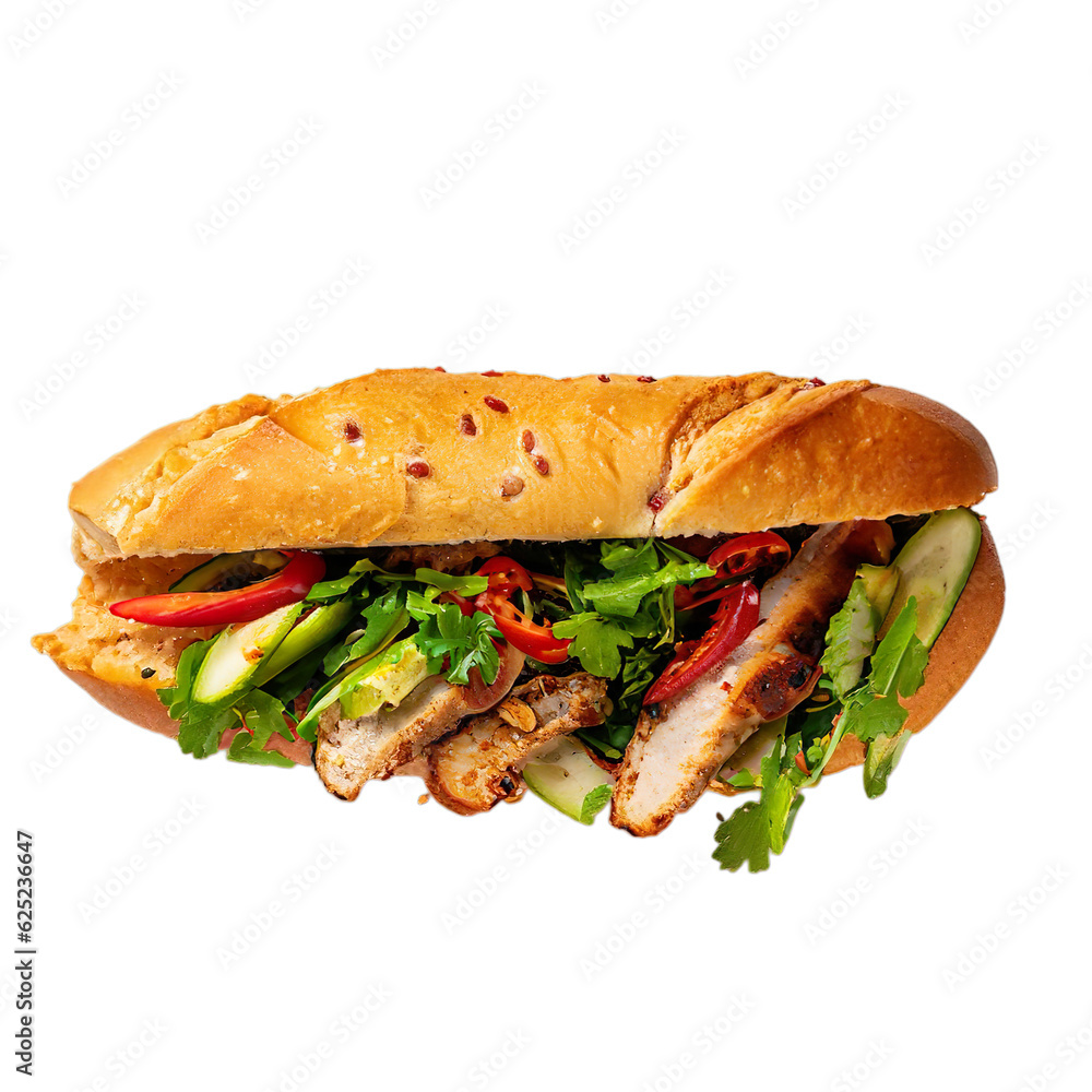 top view of Vietnamese Banh Mi on a white background The side view of a ...