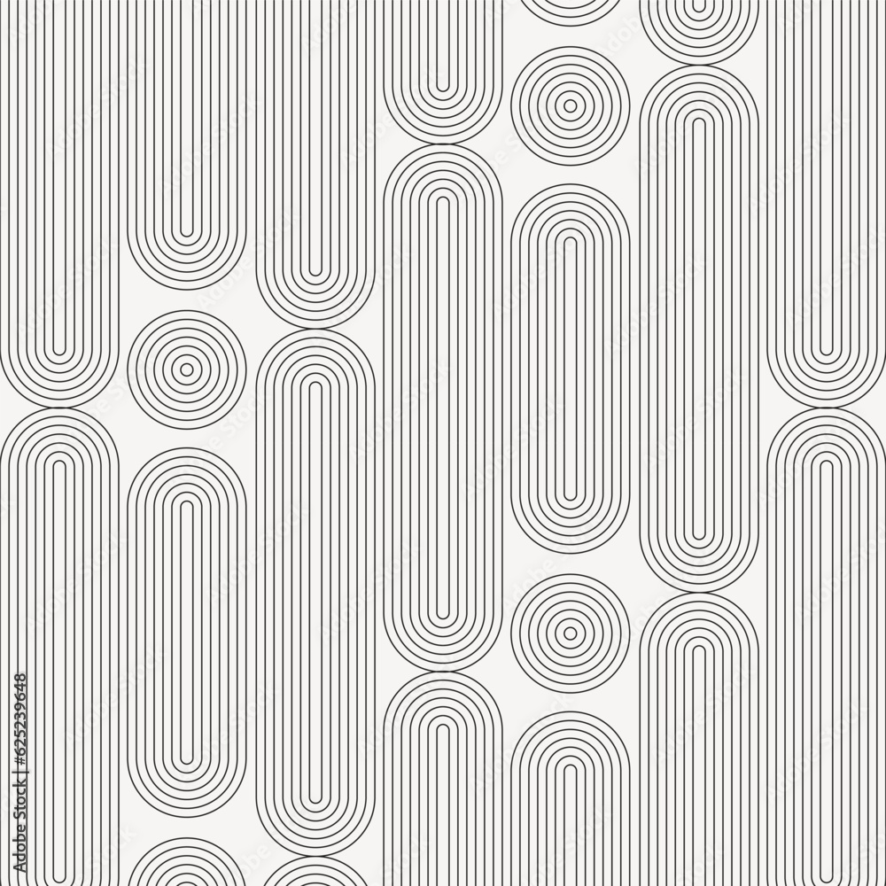 Linear Vector Pattern Repeating Linear Circle And Linear Rounded Rectangle Shape Randomly