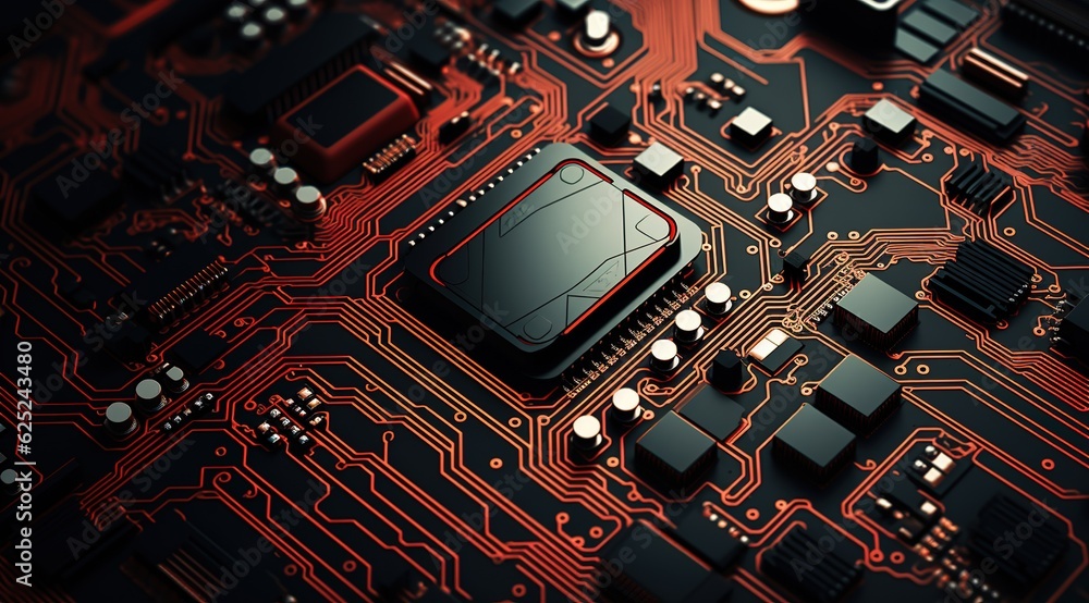 Abstract technology red cyber computer motherboard circuit with black ...