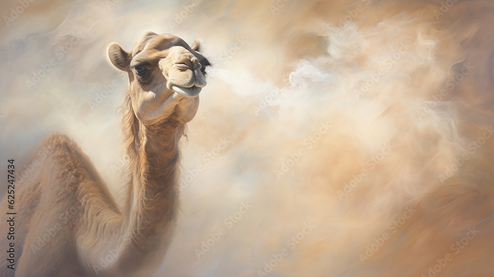 Generative AI image of a camel shrouded in serene beige smoke ...