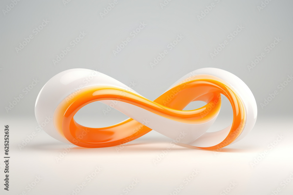 Symbole infini en 3D avec un rendu laqué brillant en orange et blanc ...