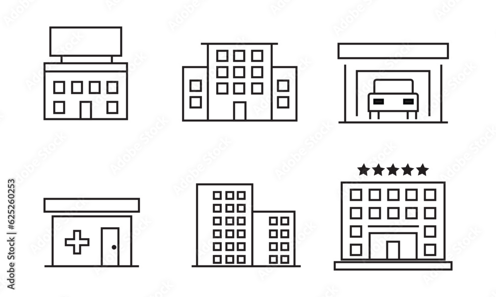 Building icon set. Corporate office building icon. Corporate office ...