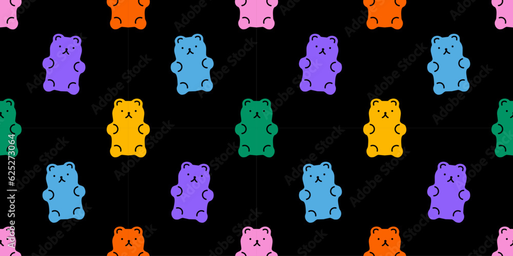 Colorful cute bear cartoon seamless pattern. Retro style candy animal ...