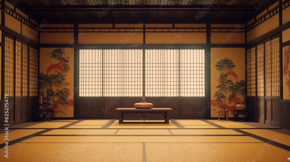 Vintage Japanese room background, Generative AI. Stock Illustration ...