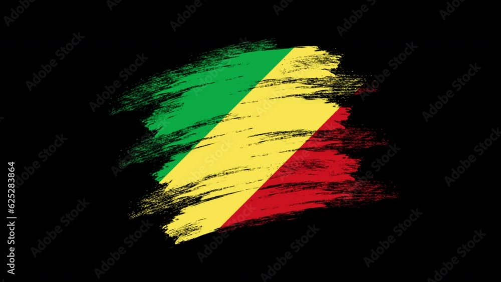 4K Paint Brush Republic of Congo Flag with Alpha Channel. Waving ...
