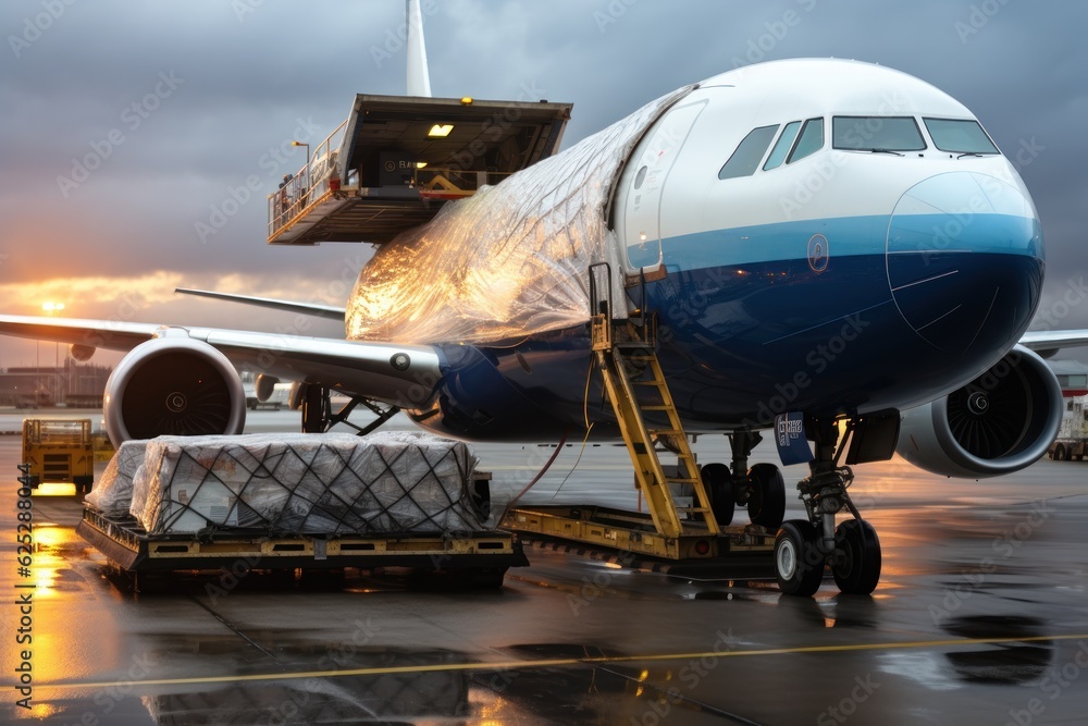 Cargo Airplane. Loading Platform of Cargo Aircraft. Preparing the Cargo ...