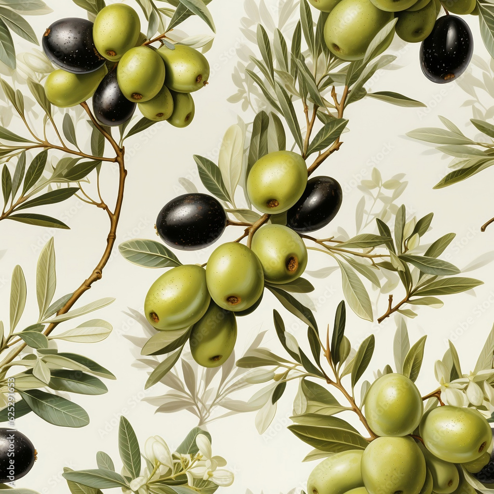 Olives seamless pattern color sketch style hand drawn background, olive ...