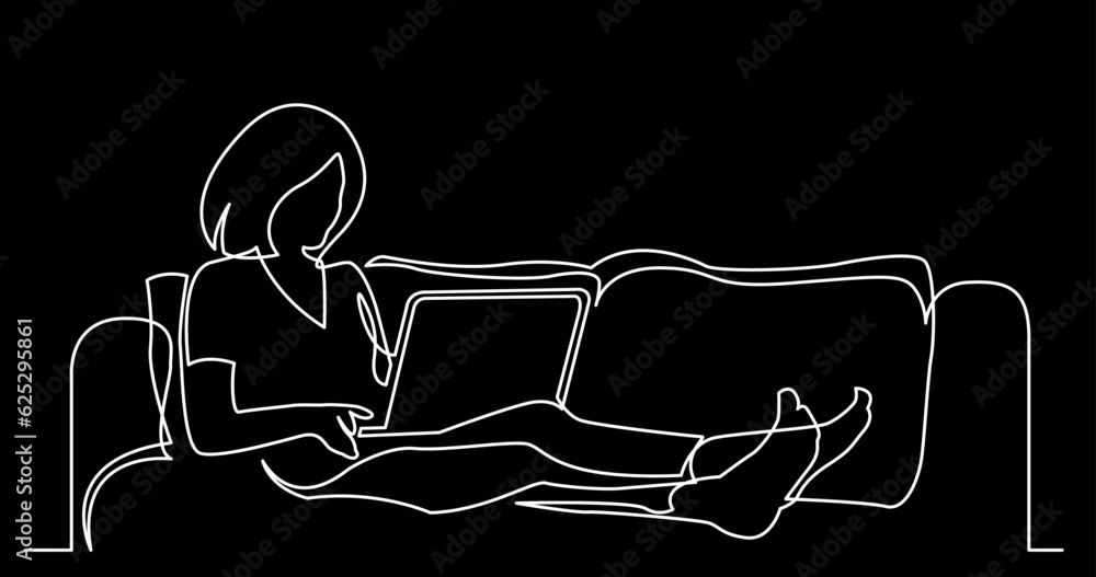 one line drawing of remote working person working from home with laptop ...