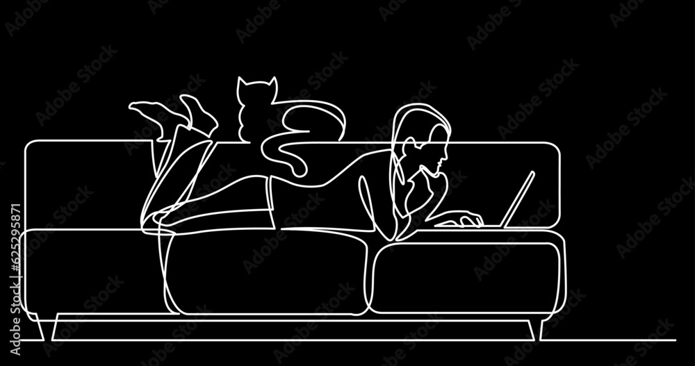 one line drawing of remote working person working from home with laptop ...