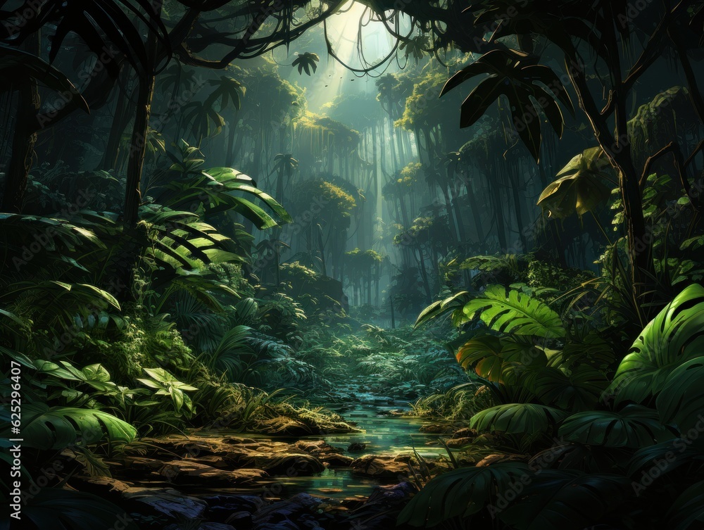 Picture a digital painting, featuring detailed jungle leaves as gaming ...
