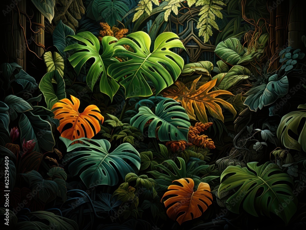 Picture a digital painting, featuring detailed jungle leaves as gaming ...