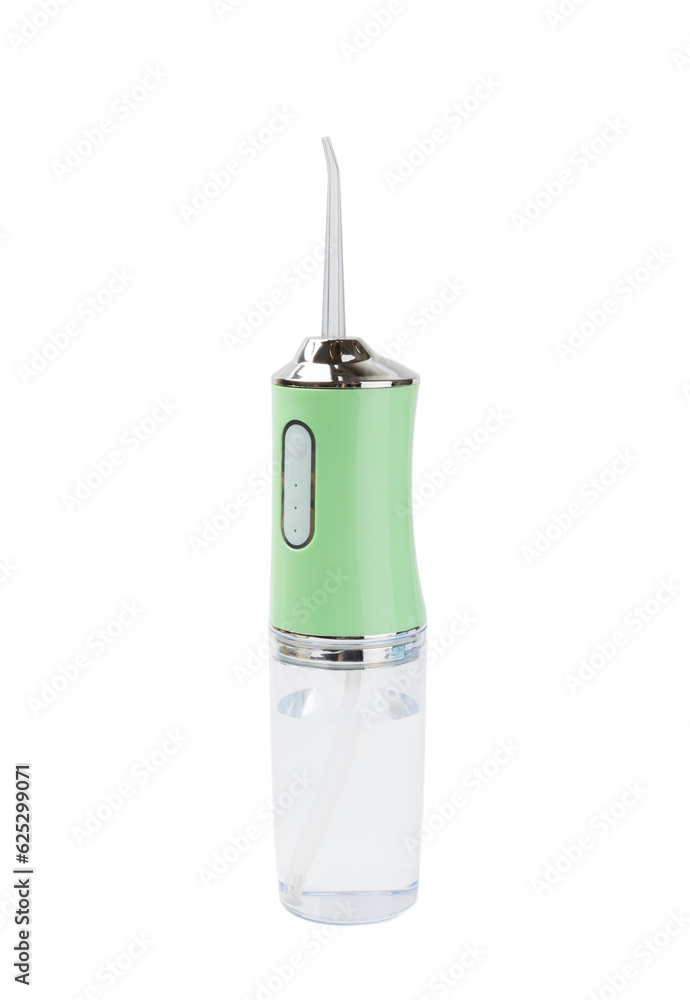 Electronic oral irrigator isolated on white background. Dental tool for ...