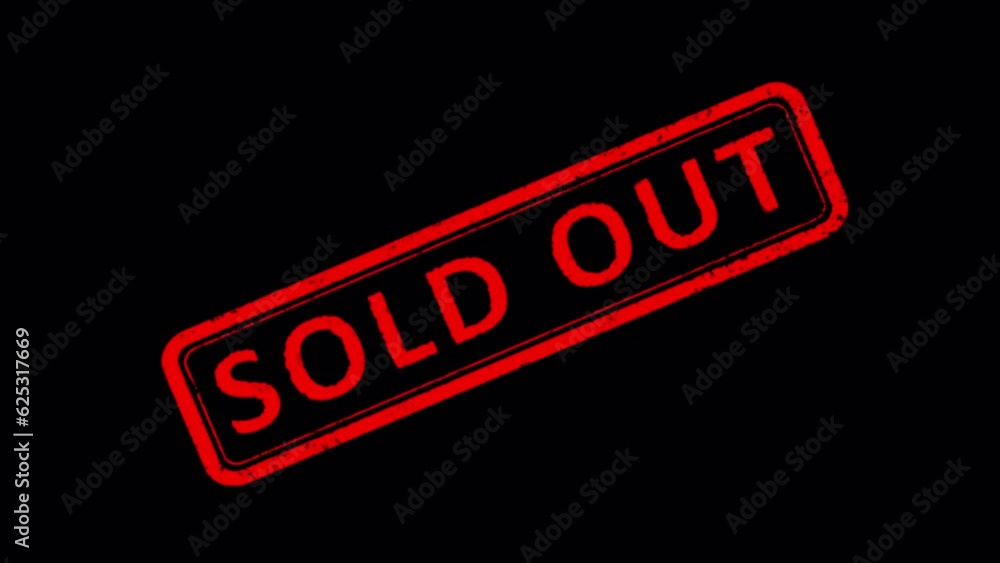 SOLD OUT red rubber stamp animation over transparent background. Alpha ...