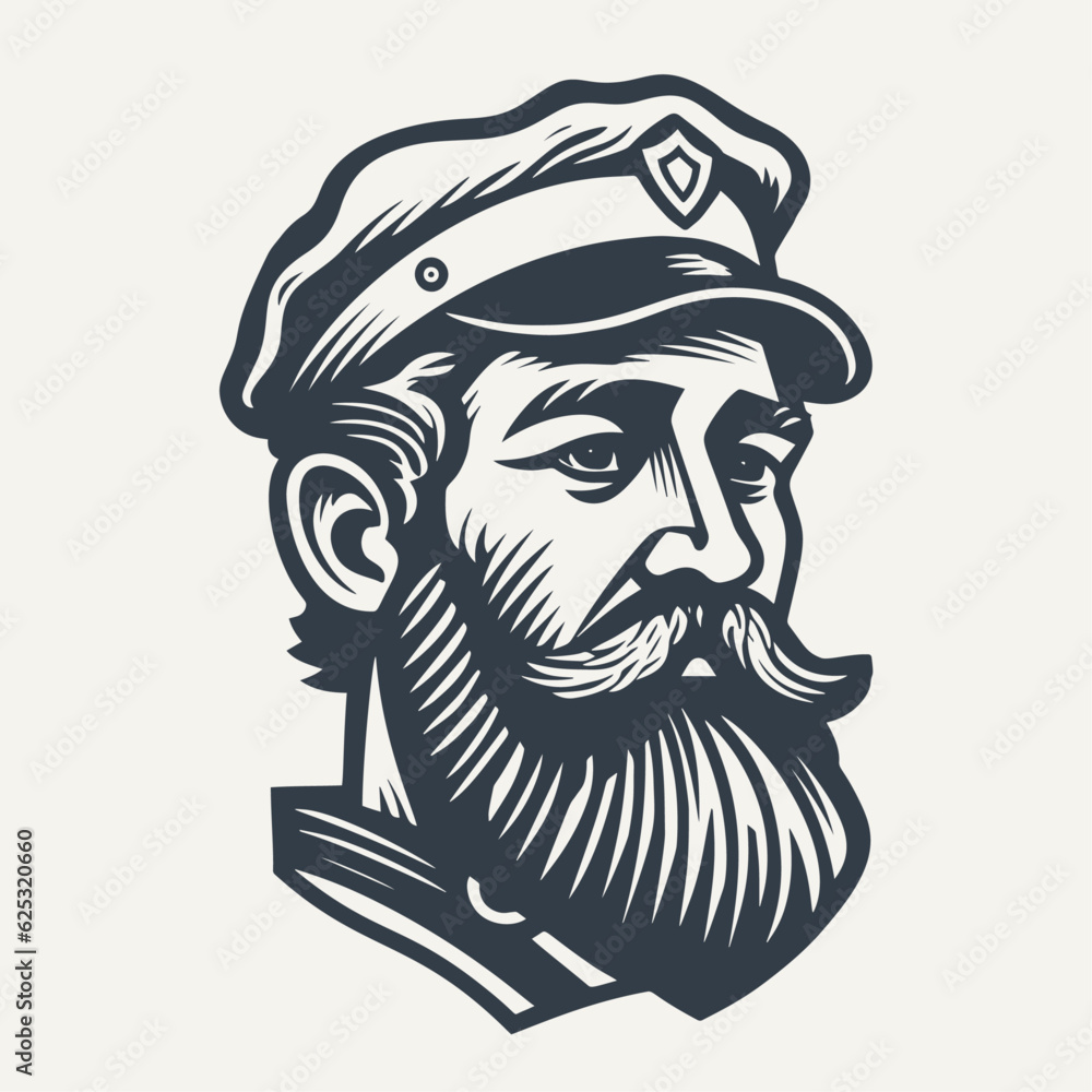 Logo symbol of captain. Vintage woodcut engraving style vector ...