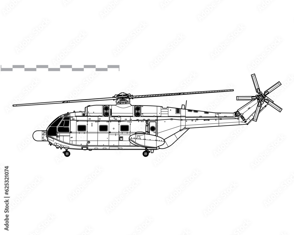 Aerospatiale SA 321 Super Frelon. Vector drawing of transport ...