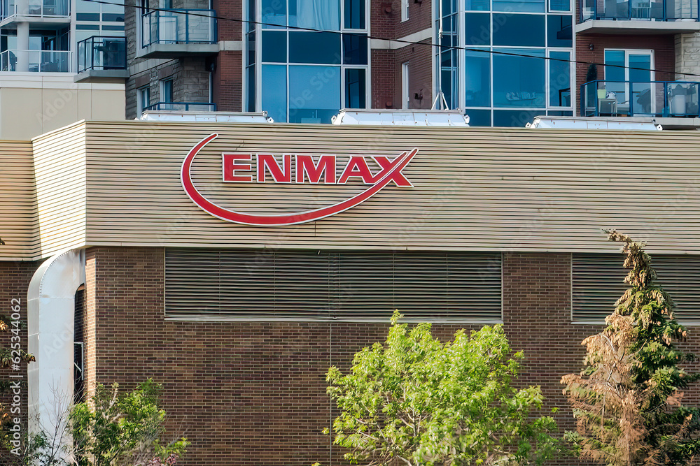Calgary, Alberta, Canada. Jul 19, 2023. An Enmax sign logo on a ...