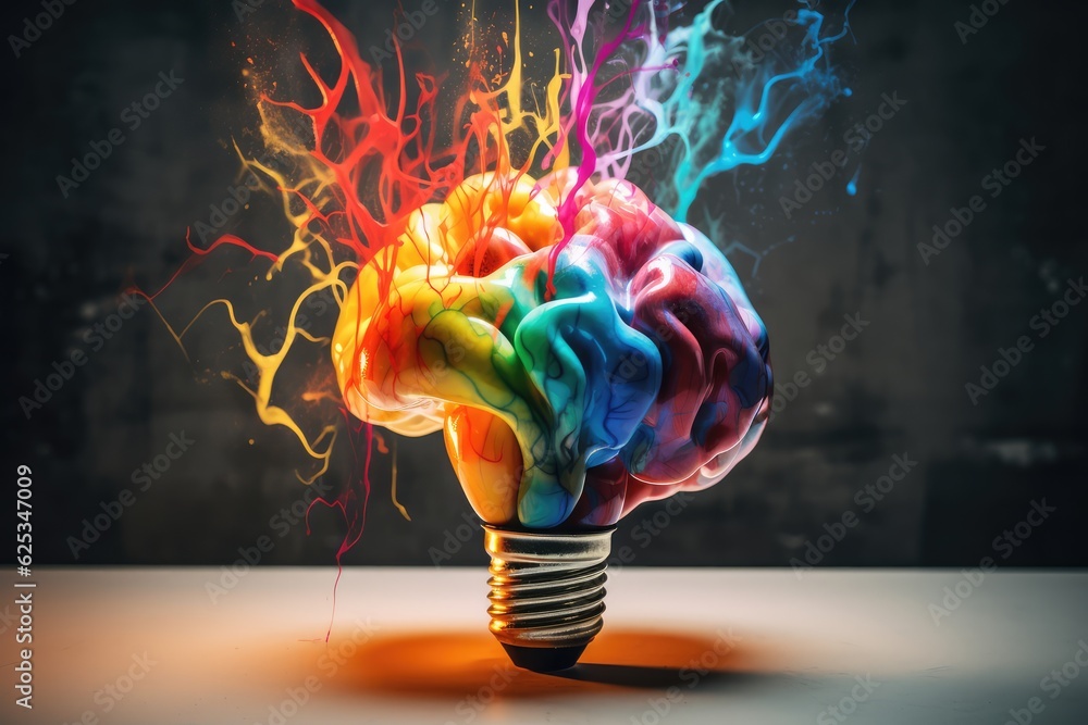 3d colored brain bulb with background, light bulb and brain ...
