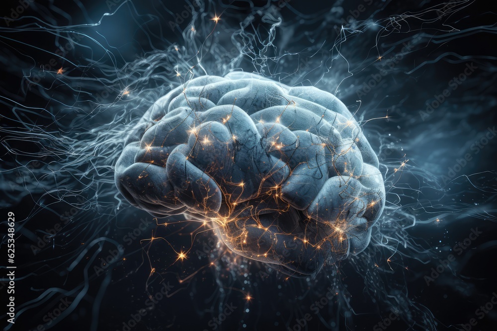 3d illustration of brain render, Neurotransmitters in the CNS and PNS ...