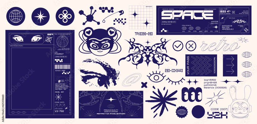 Retro futuristic elements for design. Big collection of abstract ...