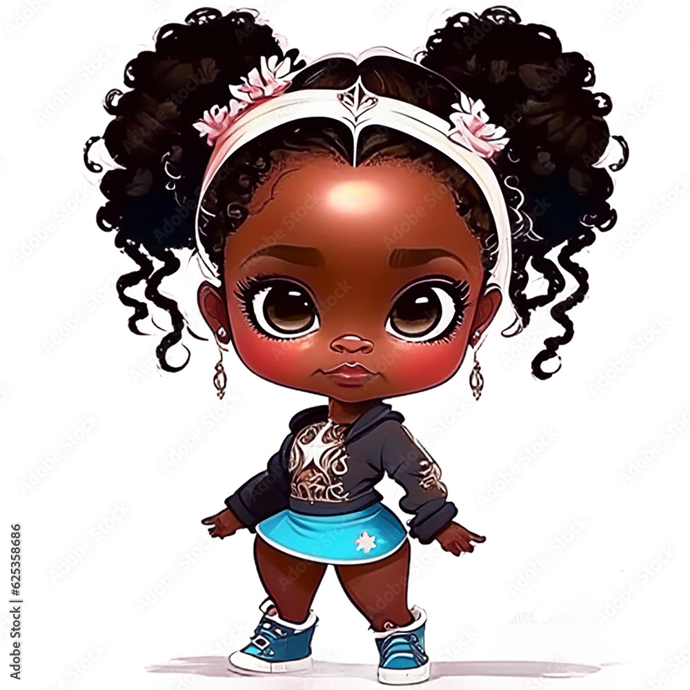 Cartoon african american girl with a crown with , little cute baby girl ...
