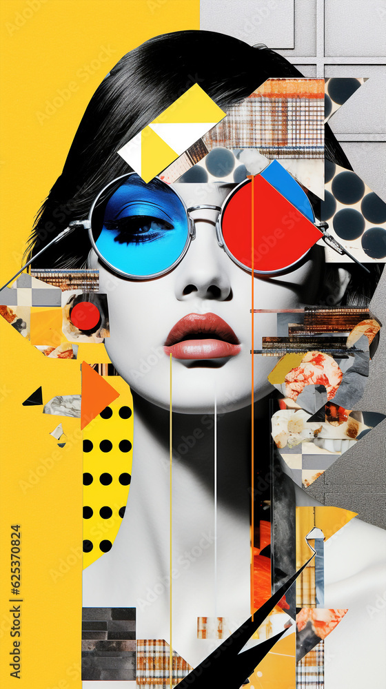 Modernist style collage of lady with sunglasses in black and white. 90s ...