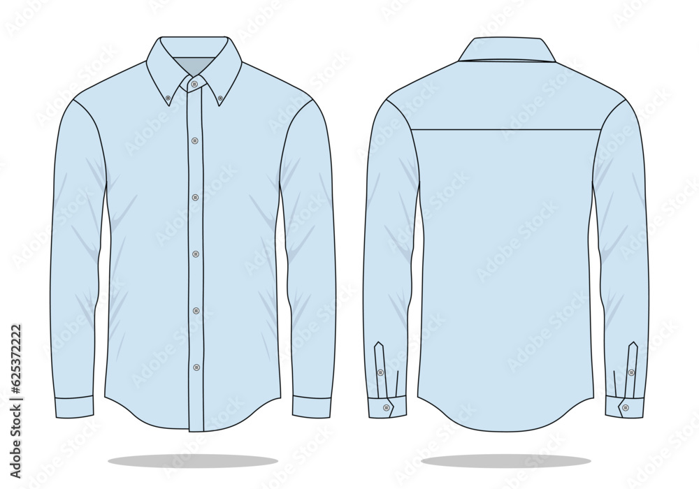 Light Blue Long Sleeve Dress Shirt Template on White Background.Front ...