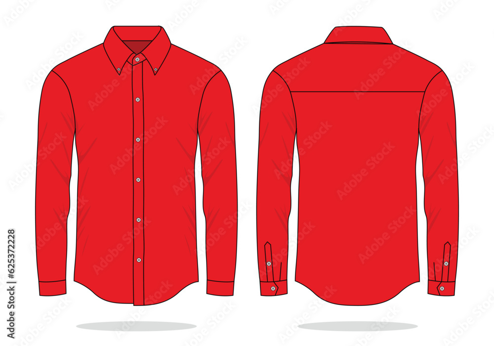 Red Long Sleeve Dress Shirt Template on White Background.Front and Back ...