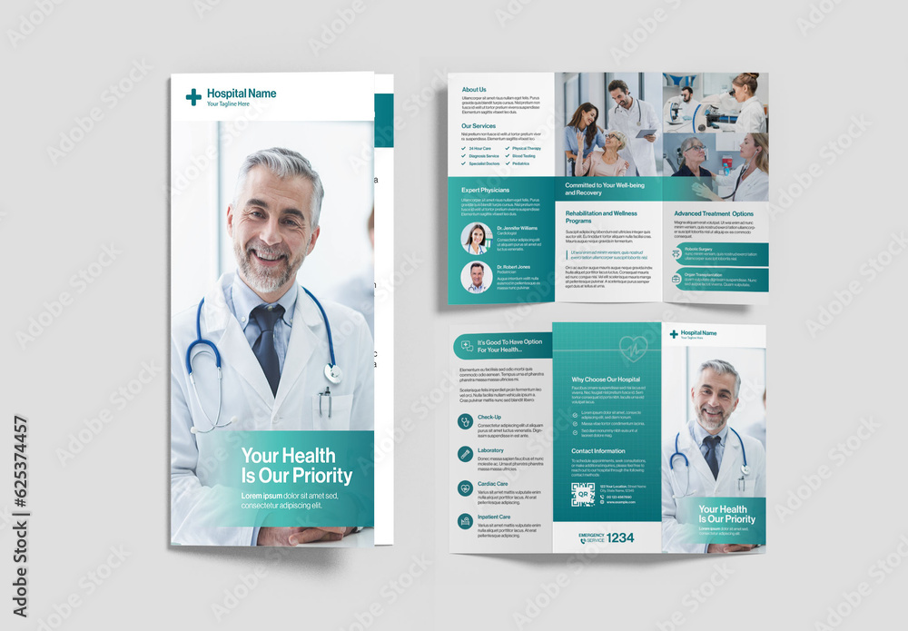 Medical Hospital Healthcare Trifold Brochure Leaflet Layout Stock ...