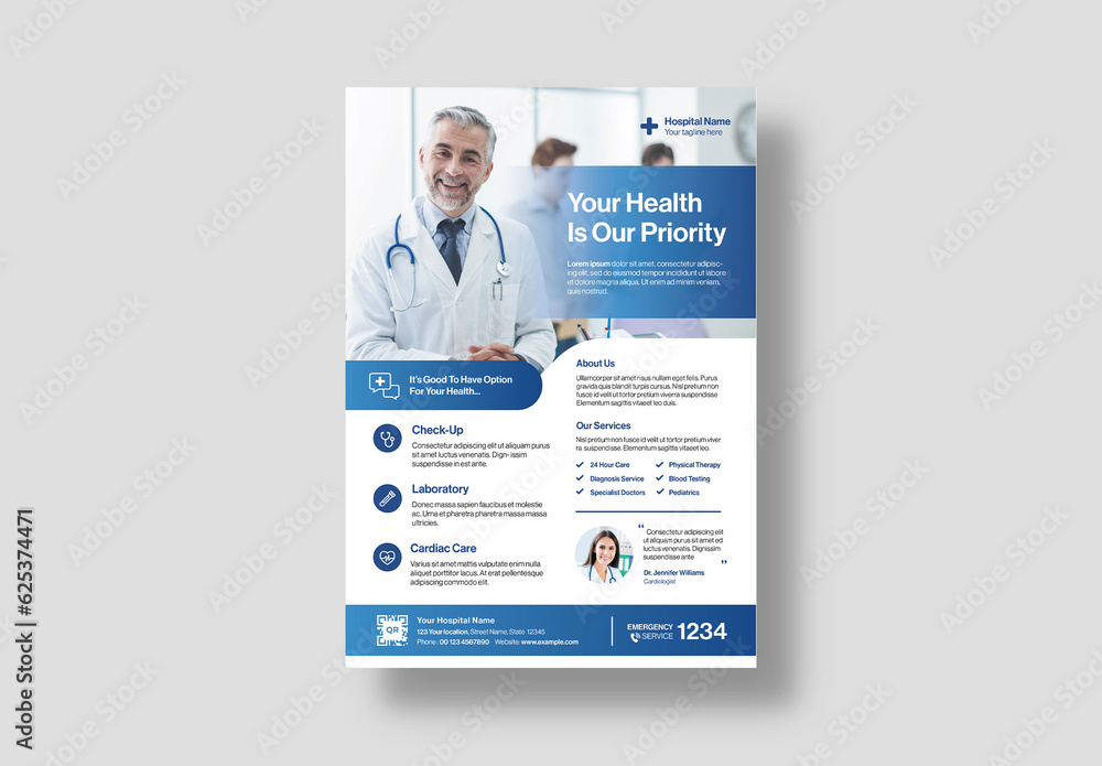 Medical Hospital Healthcare Flyer Poster Layout Stock Template | Adobe ...