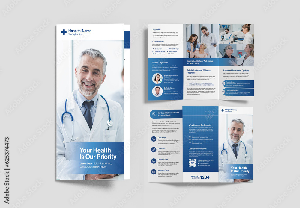 Medical Hospital Healthcare Trifold Brochure Leaflet Layout Stock ...