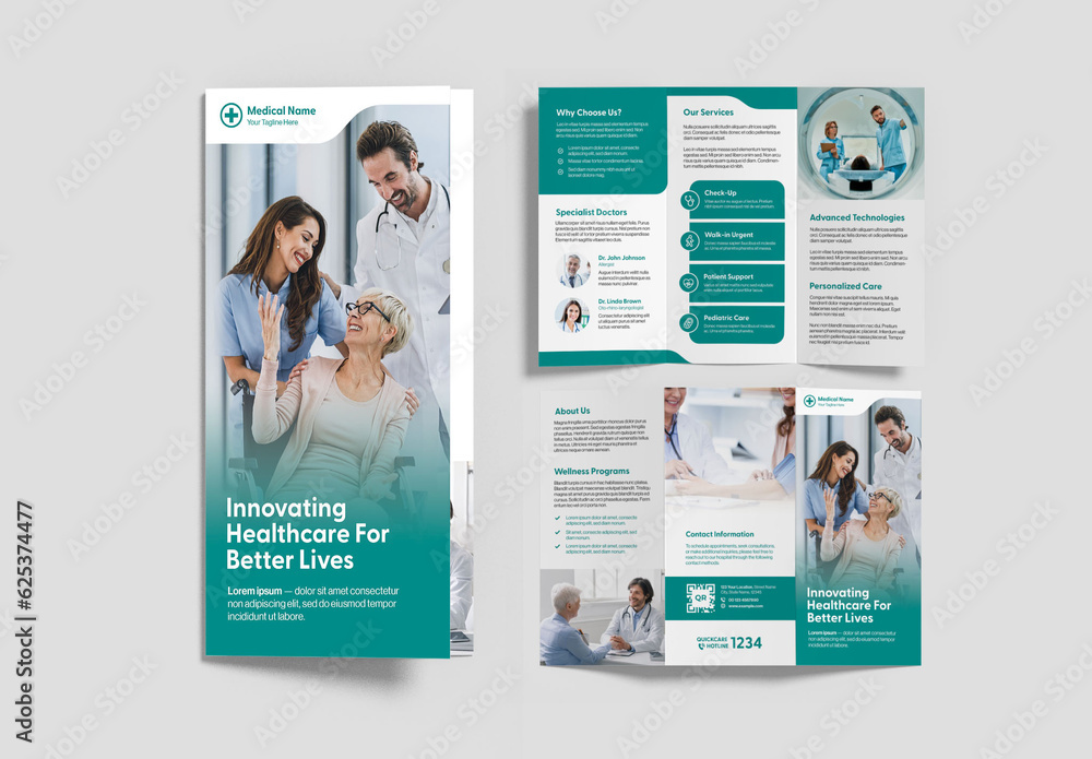 Modern Medical Healthcare Flyer Trifold Brochure Leaflet Layout Stock ...