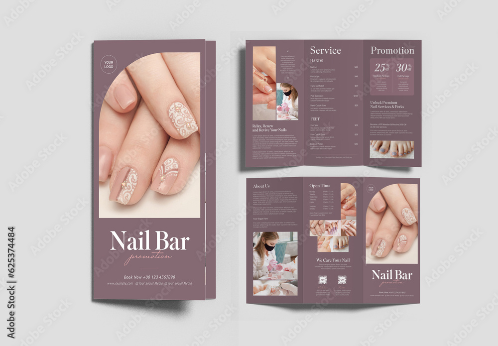 Nail Bar Beauty Salon Trifold Brochure Leaflet Layout Stock Template ...