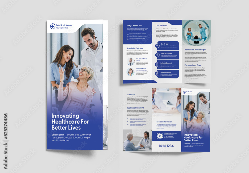 Modern Medical Healthcare Flyer Trifold Brochure Leaflet Layout Stock ...