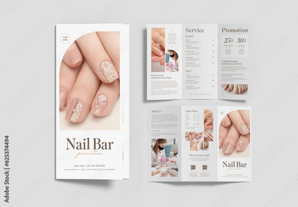 Nail Bar Beauty Salon Trifold Brochure Leaflet Layout Stock Template ...