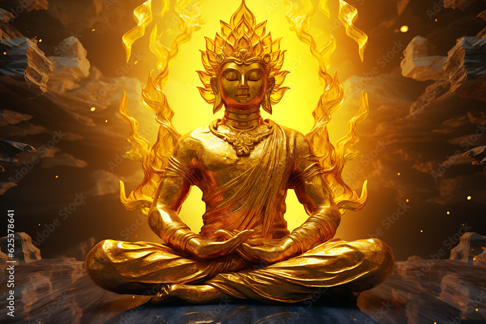 Solar plexus chakra concept, Statue in solar plexus having golden ...